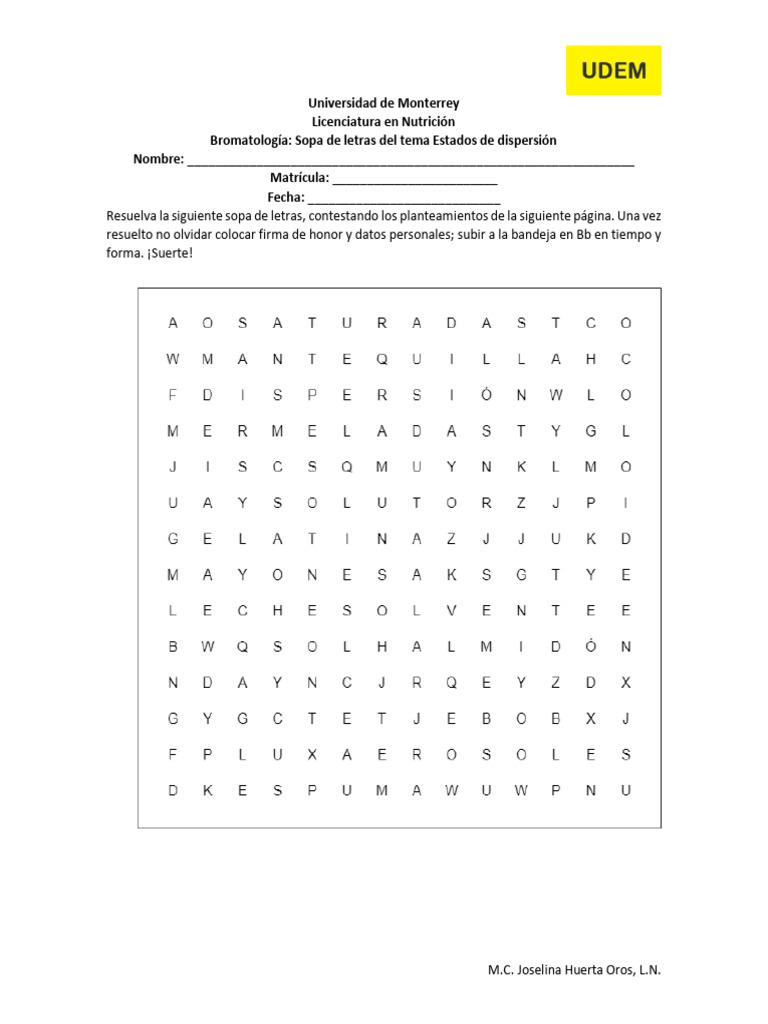 Sopa de Letras: Estados de Dispersión | PDF | Emulsión | Absorción ...