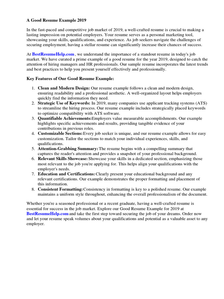 Good Resume Example 2019 Guide | PDF | Résumé | Business