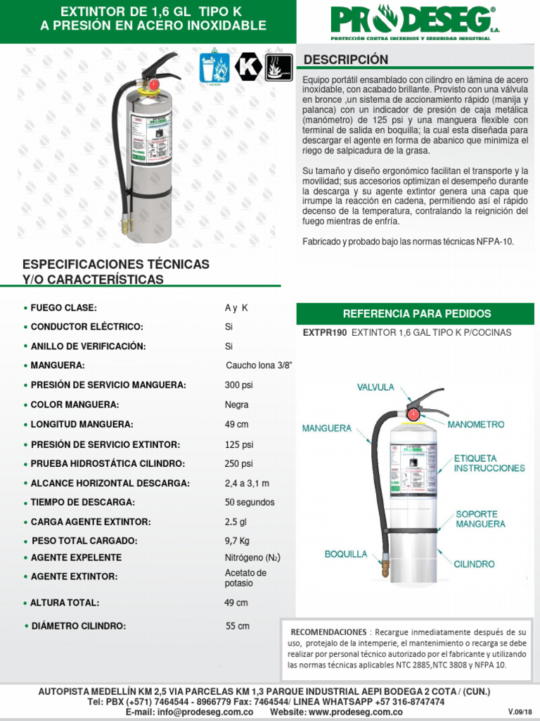 Ficha Tecnica Extintor Tipo K | PDF | Materiales | Bienes manufacturados