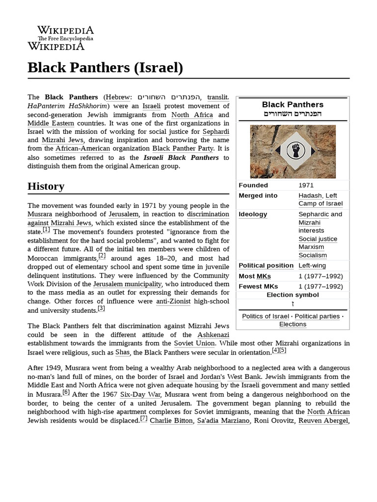 Black Panthers (Israel) | PDF | Politics Of Israel | Jews And Judaism