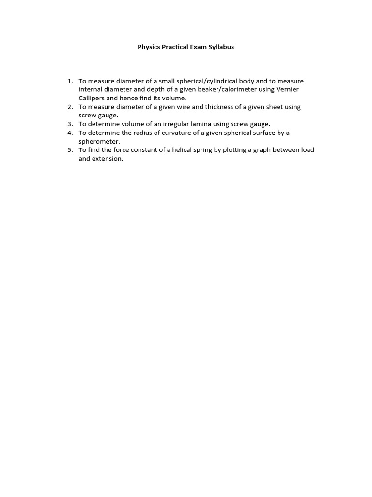 Physics Practical Exam Syllabus Guide | PDF | Social Science