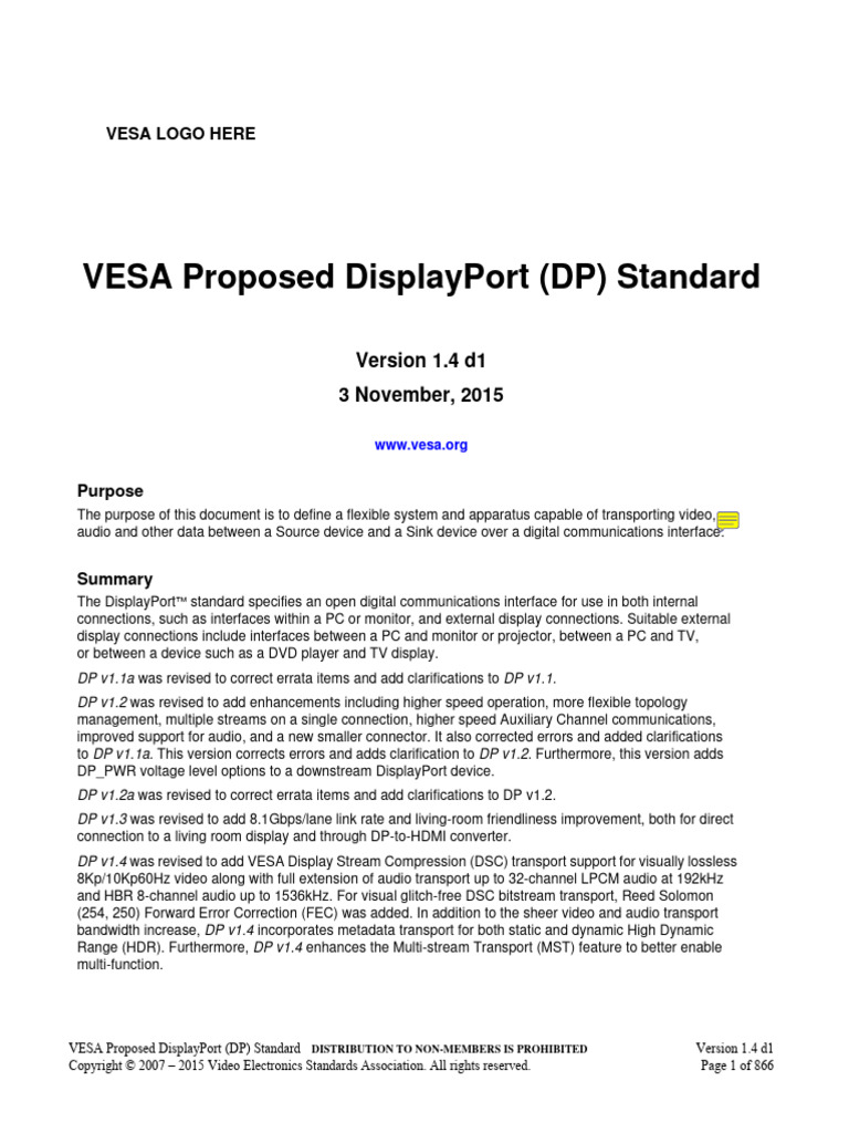 DisplayPort (DP) 协议标准 V1.4 | PDF | Computer Engineering | Computing