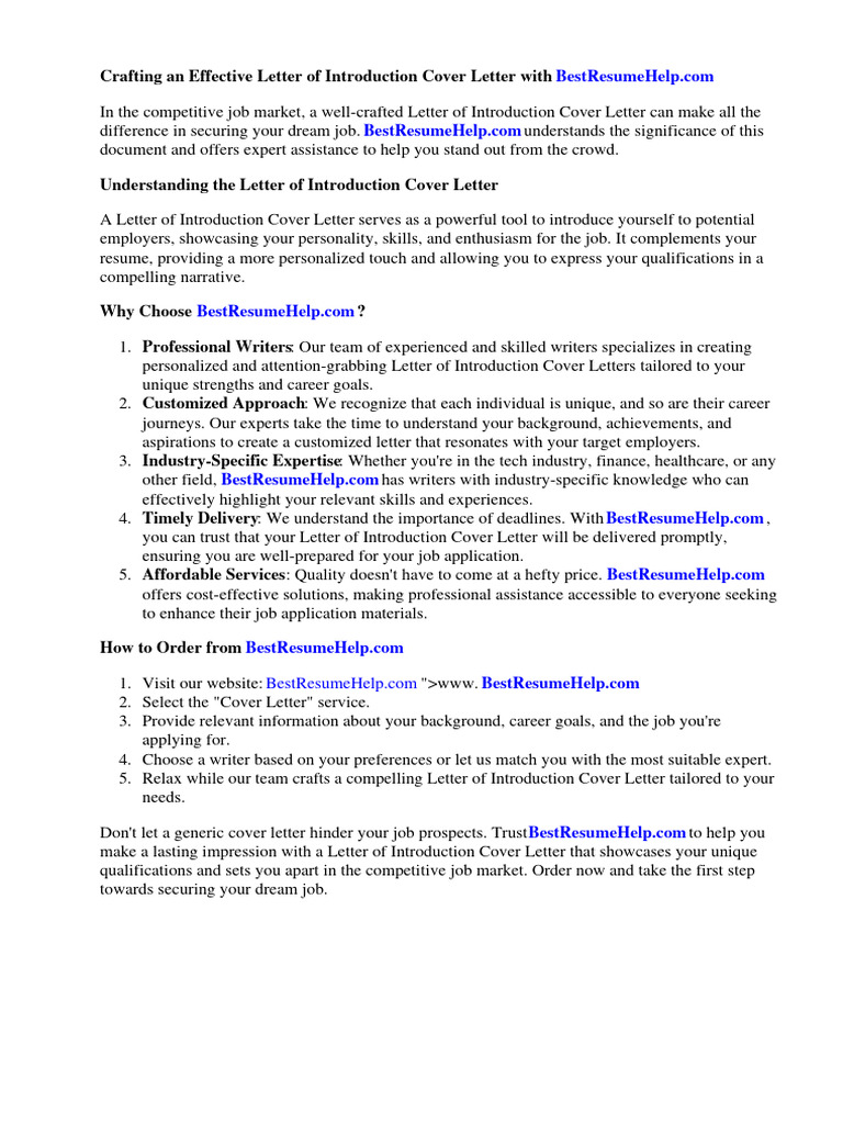 Letter of Introduction Cover Letter | PDF | Résumé