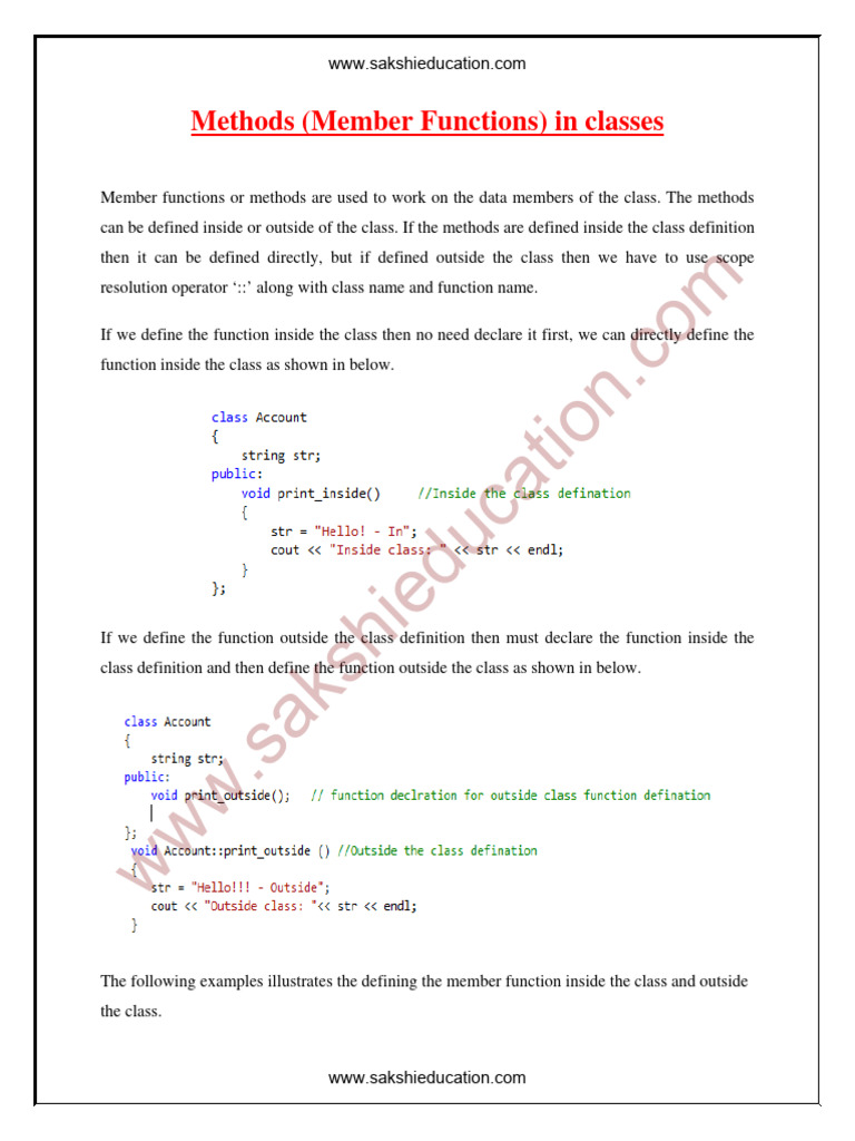 Module10-Methods - Member Functions - Inclasses | PDF | Method ...