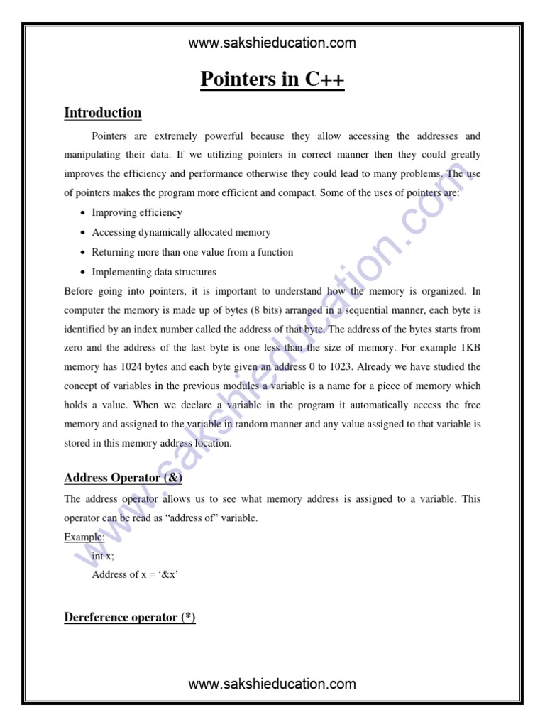 Module7 Pointers Pdf Pointer Computer Programming Variable Computer Science 9692