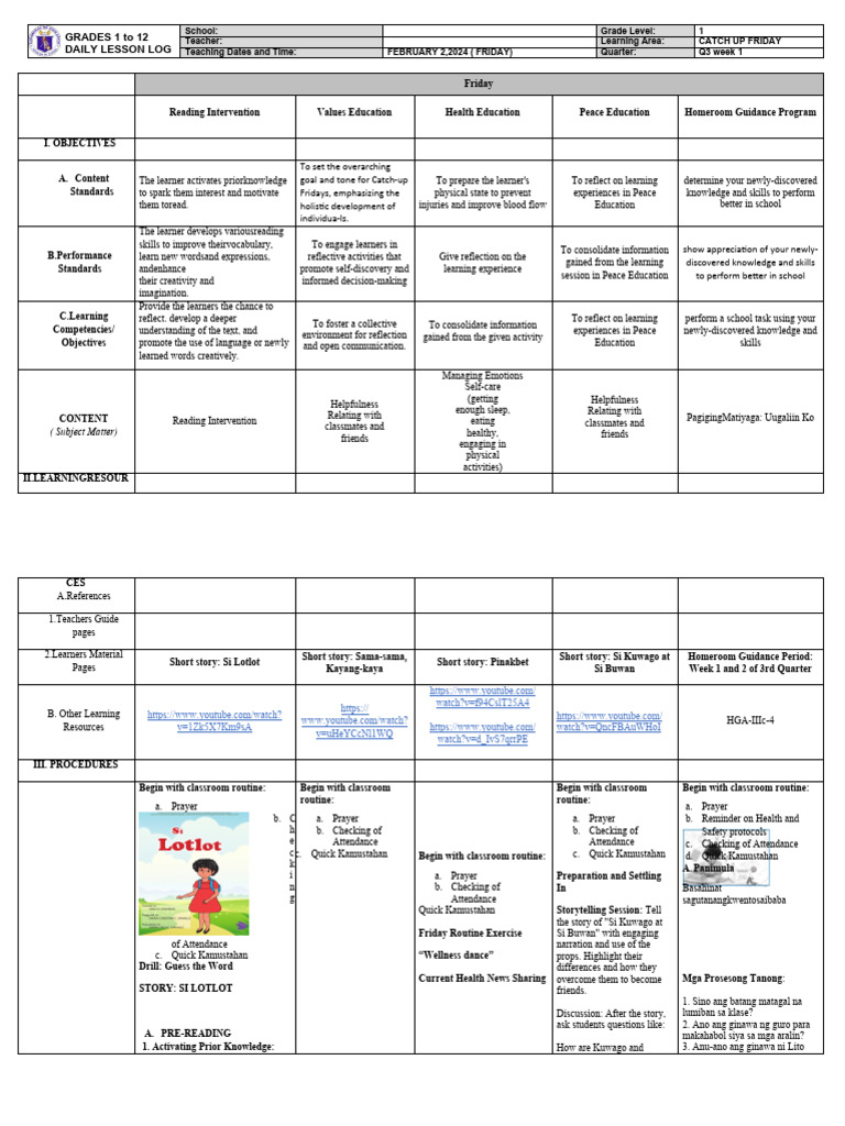 DLL Catch Up Friday Week 1 | PDF | Learning | Emotions