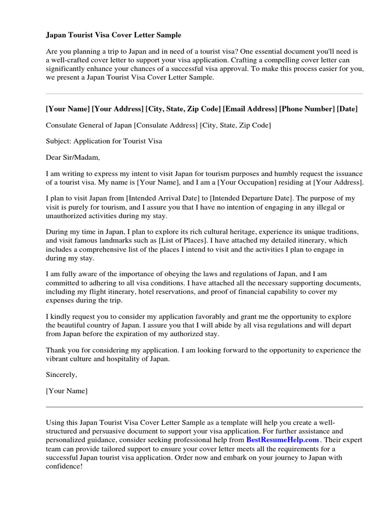 Japan Tourist Visa Cover Letter Sample | PDF | Travel Visa | Tourism