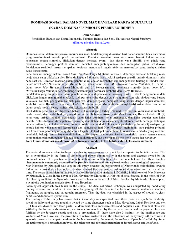Analisis Dominasi Sosial di Max Havelaar | PDF