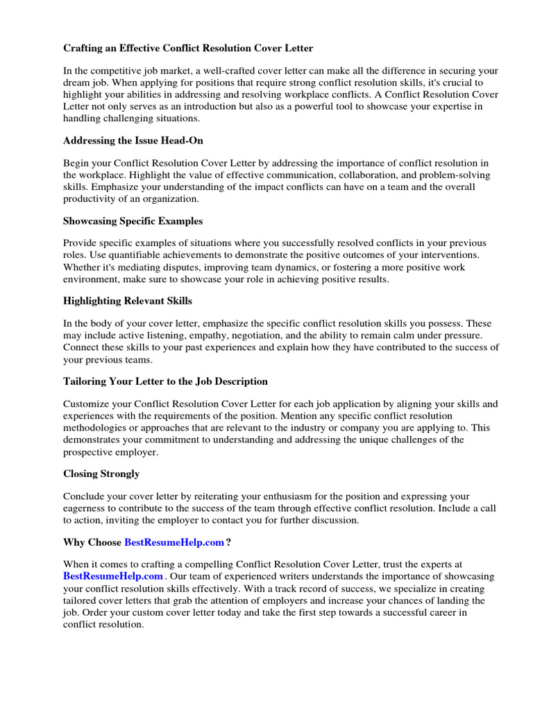 Conflict Resolution Cover Letter Guide | PDF | Conflict Resolution ...