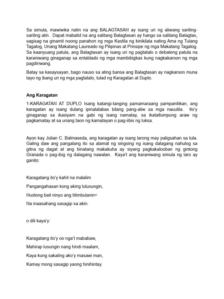 Balagtasan at Batutian | PDF