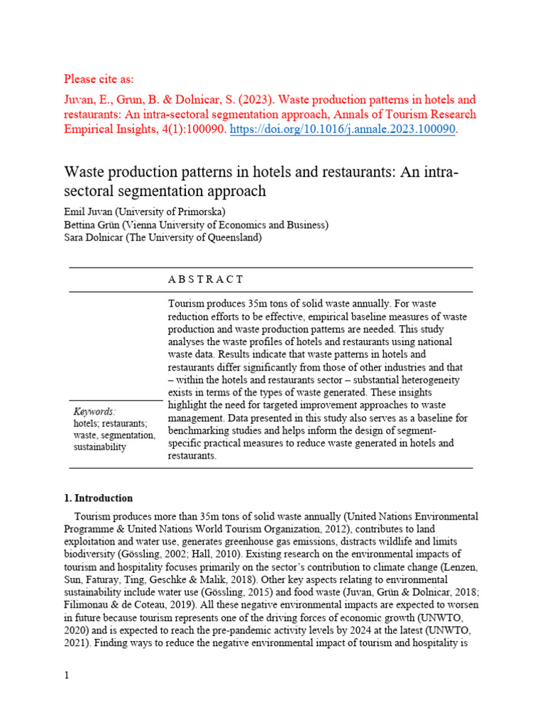 Hotel & Restaurant Waste Segmentation | PDF | Waste | Waste Management