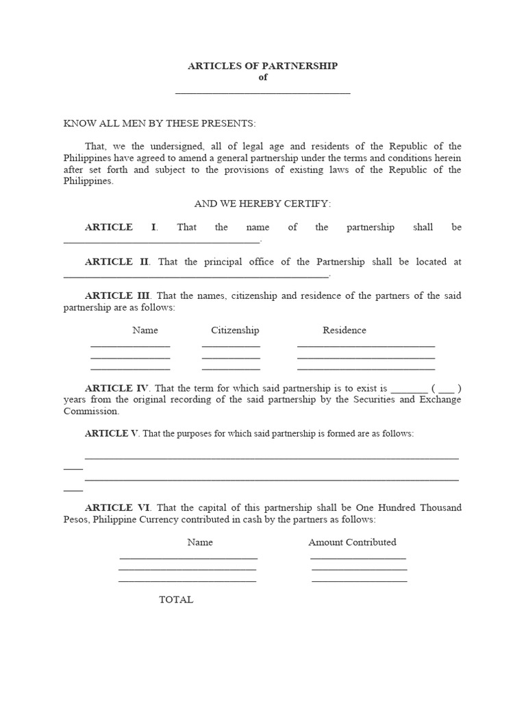 Articles of Partnership - Amendment | PDF | Partnership | Legal Documents