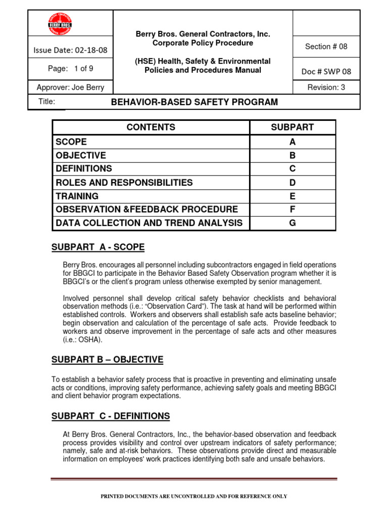 08 Behavior Based Safety | PDF | Hazards | Safety
