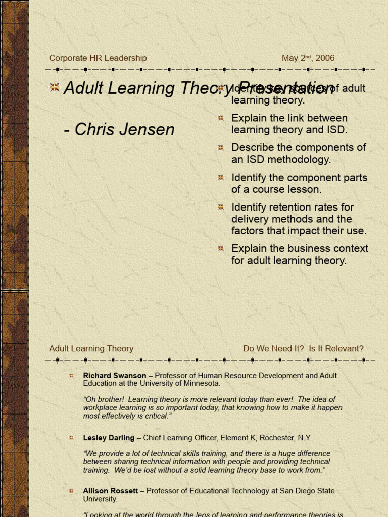 Adult Learning Theory 012506 | PDF | Learning | Cognitive Science