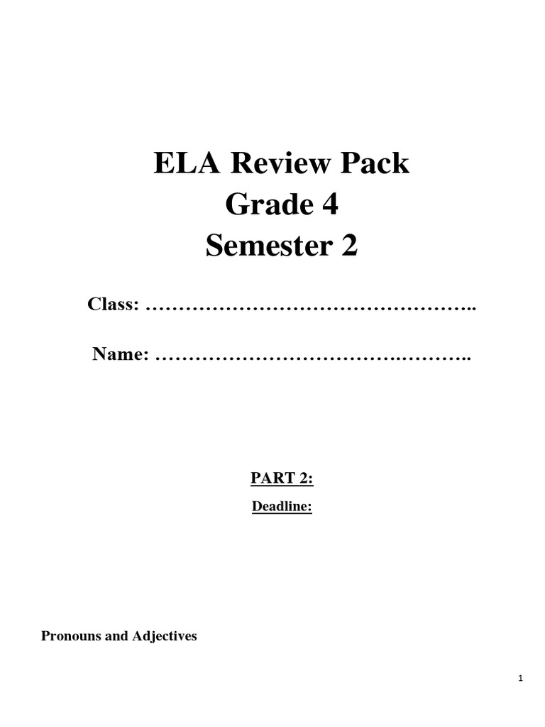 Grade 4 ELA Review Pack - Semester 2 Part 2 Final | PDF | Pronoun ...