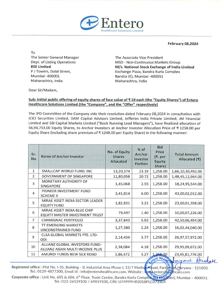 Entero-Healthcare-Anchor-Allocation-Report | PDF