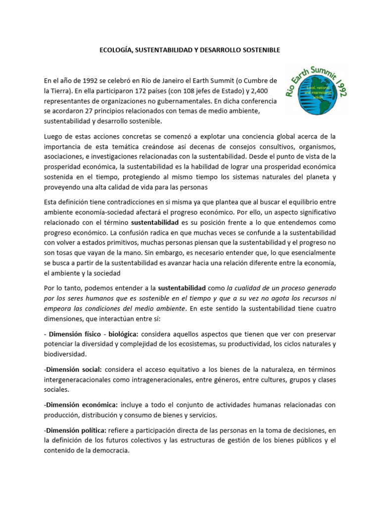 ECOLOGÍA Sustentabilidad | PDF | Desarrollo sostenible | Sustentabilidad