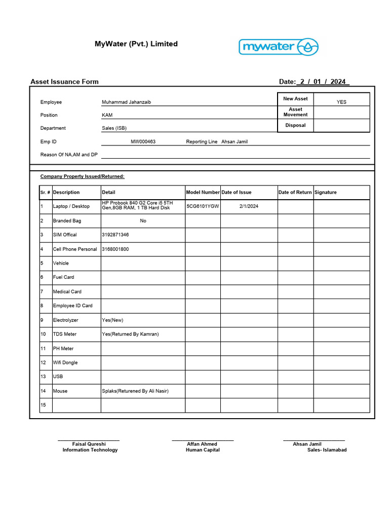 Asset Issuance Islamabad | PDF | Laptop | Desktop Computer