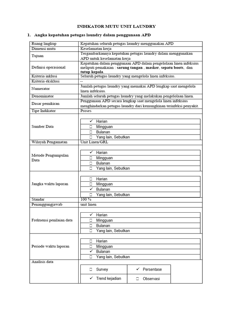 Indikator Mutu Unit Laundry | PDF