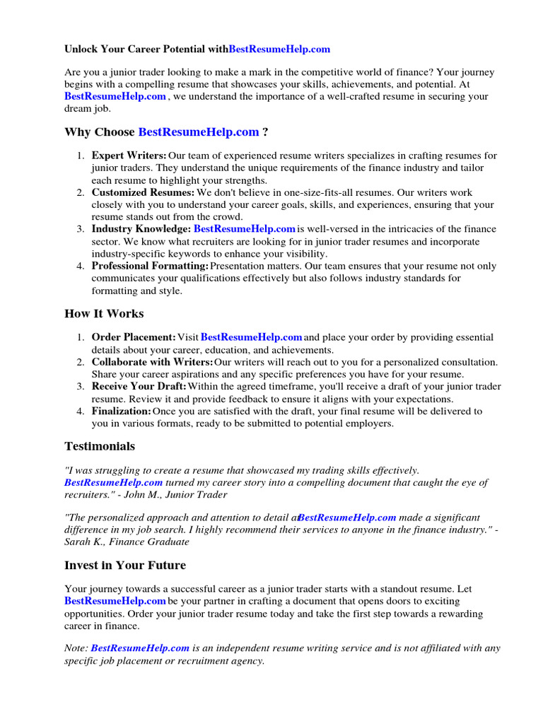 Junior Trader Resume Boost | PDF | Résumé | Algorithmic Trading