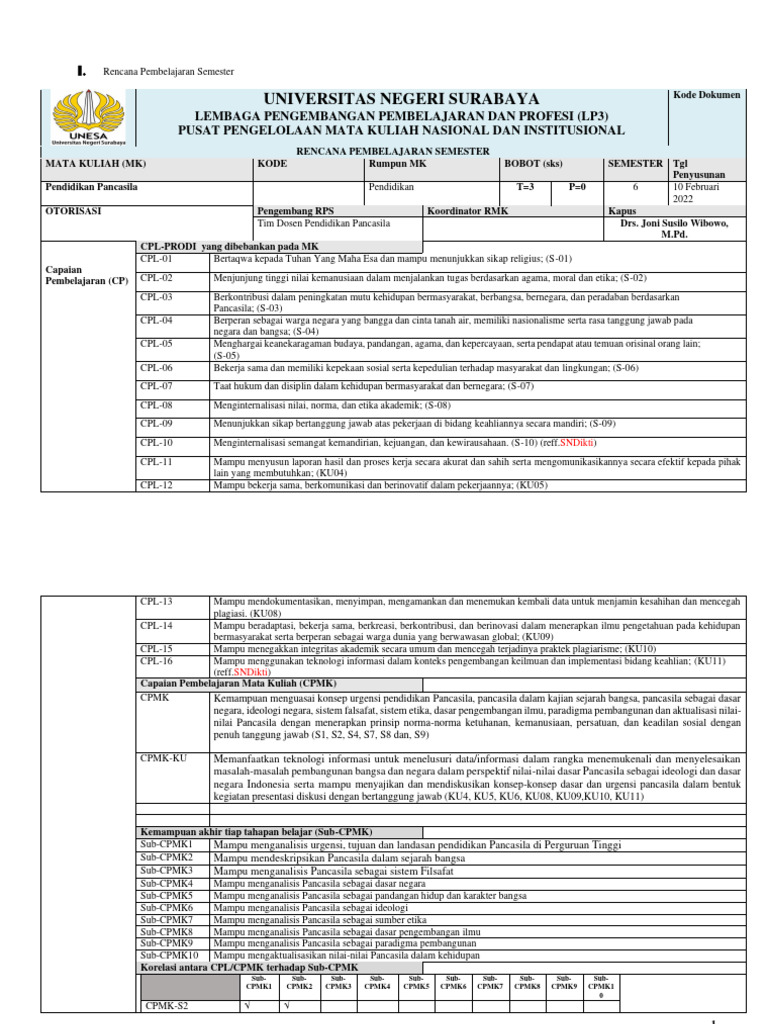 2023 Rps Pancasila PJBL | PDF