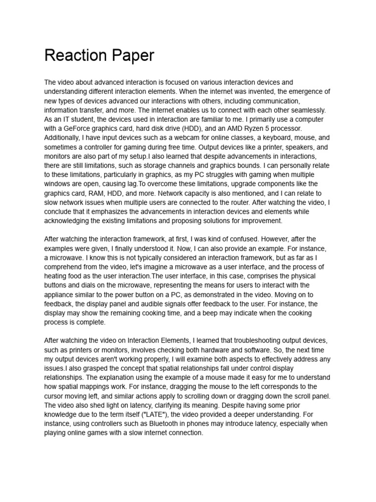 Reaction Paper | PDF | Personal Computers | Input/Output
