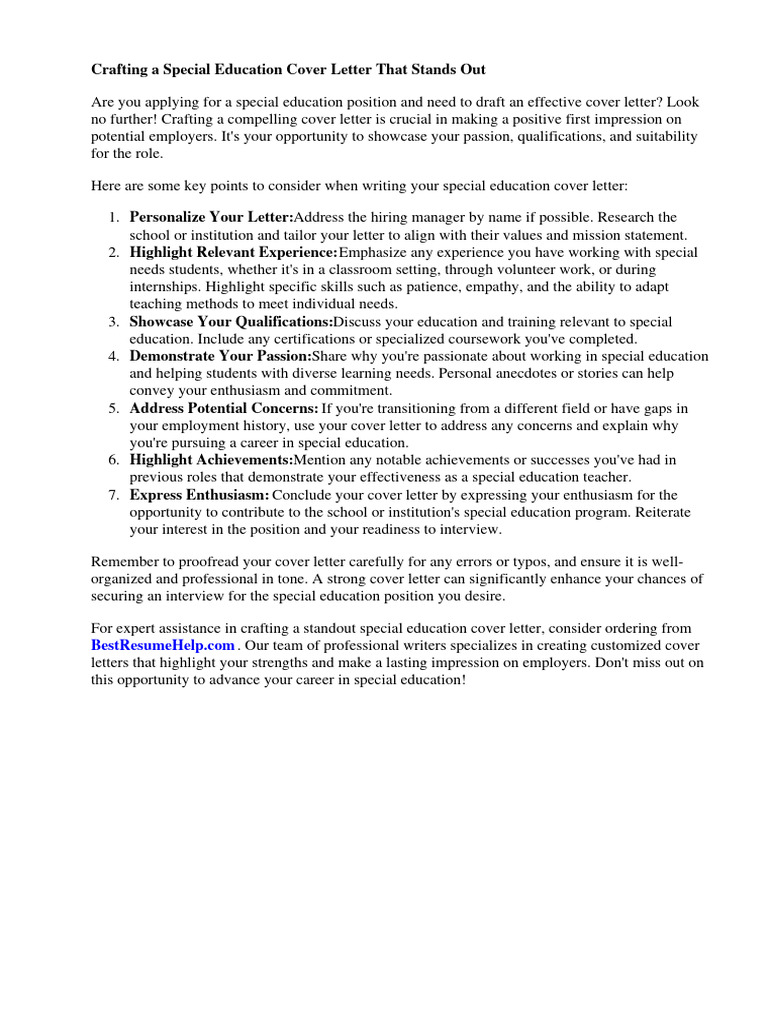 Special Education Cover Letter Sample | PDF | Résumé | Special Education