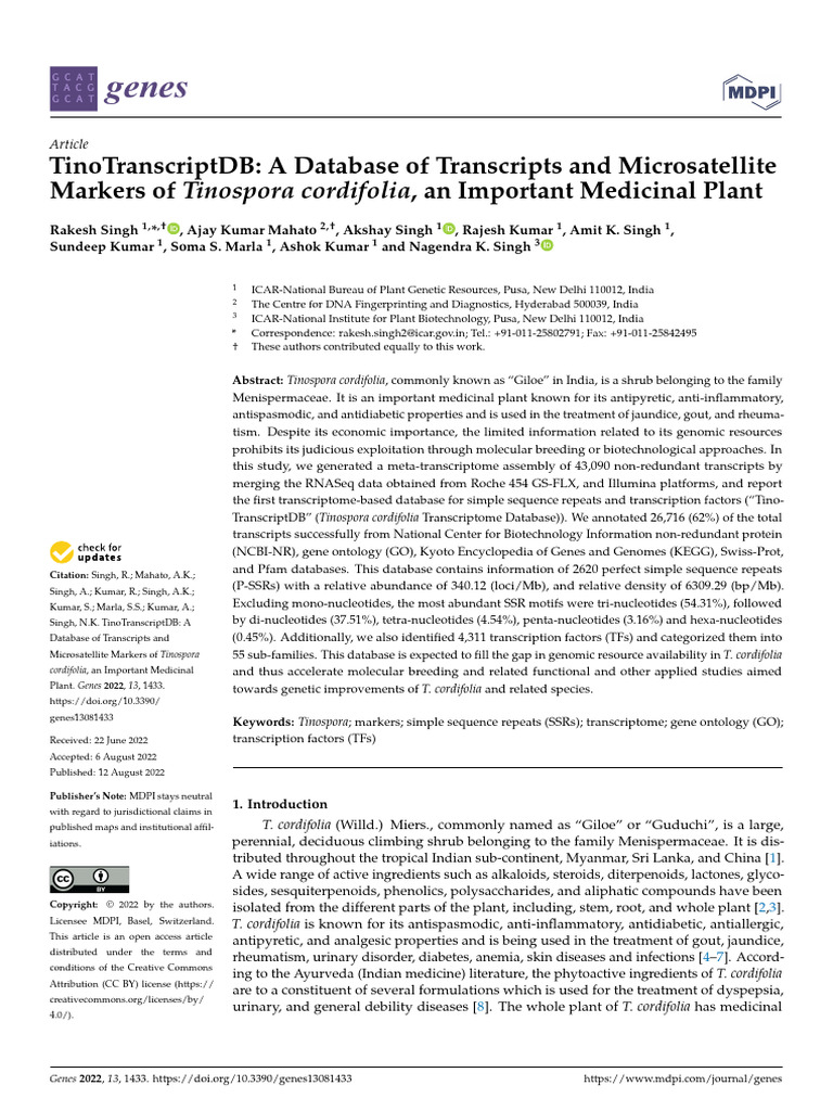 TinoTranscriptDB A Database of Transcripts and Microsatellite | PDF | Microsatellite ...