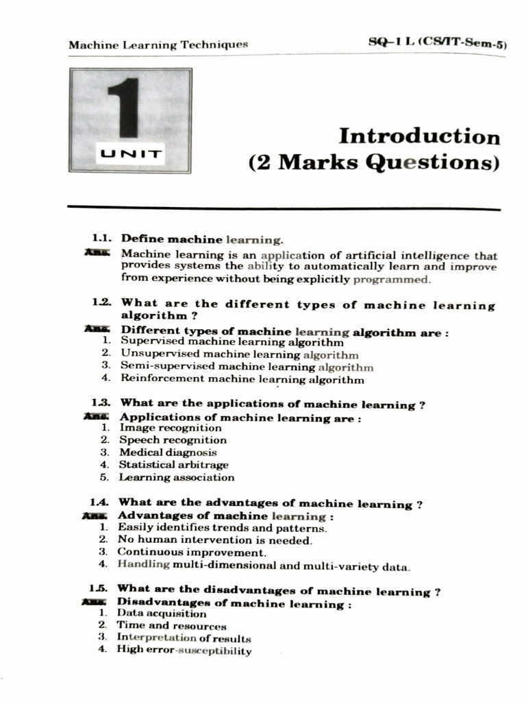 MLT, Two Marks | PDF | Machine Learning | Logistic Regression