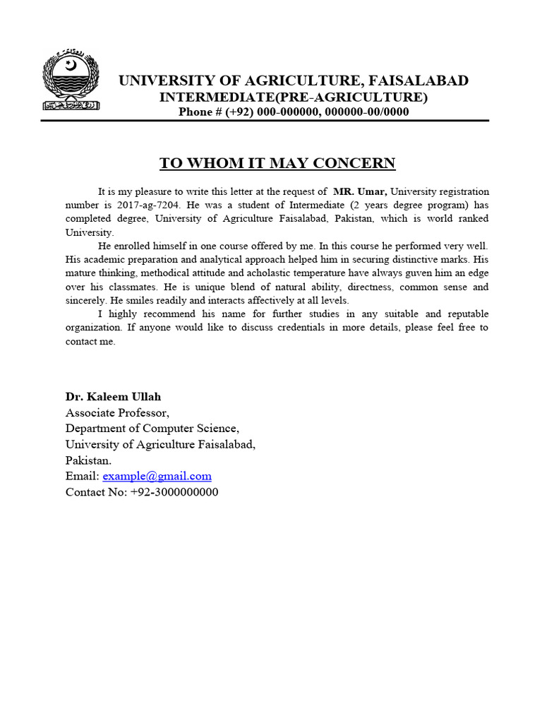 Recommendation-Letter UAF PARS | PDF