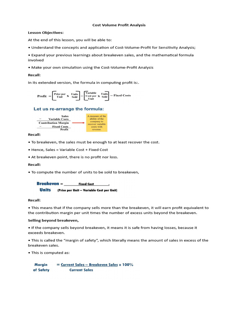 Cost-Volume-Profit Analysis Guide | PDF | Financial Accounting ...