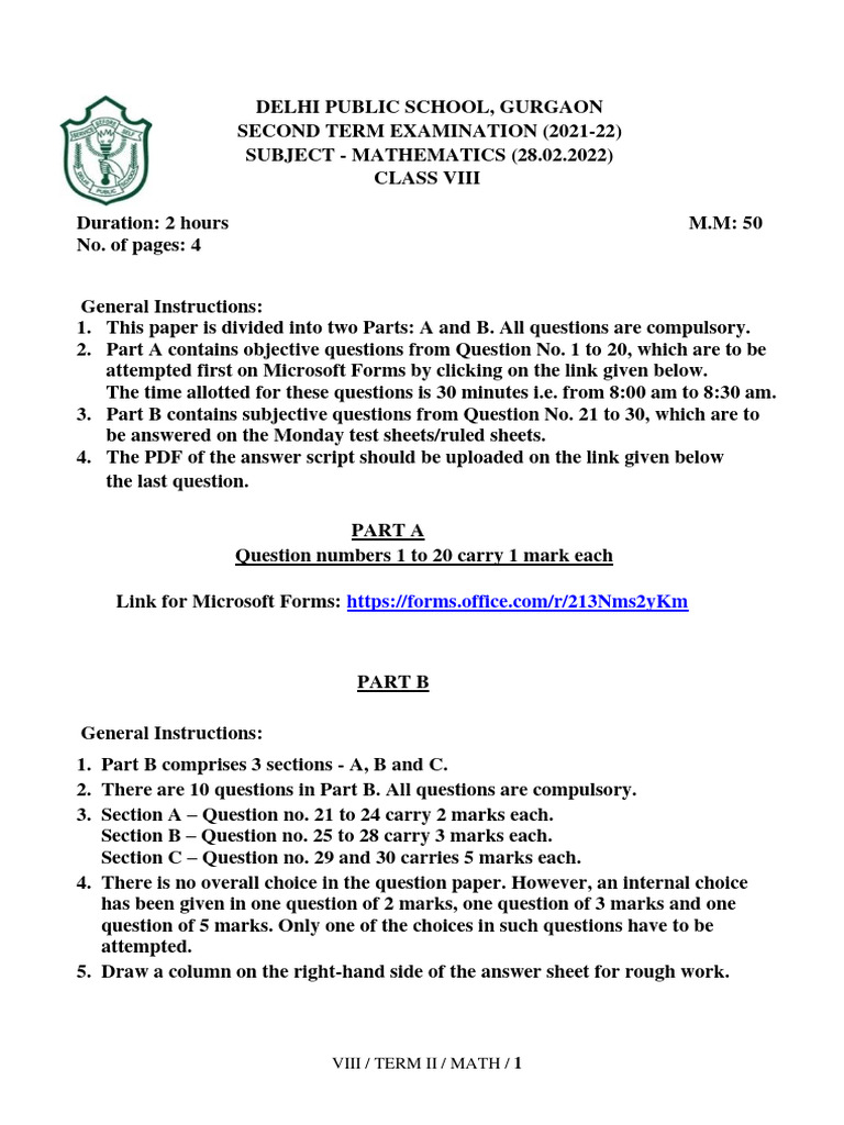 8l-Math Term 2 - 2021-22 | PDF | Area | Surface Area