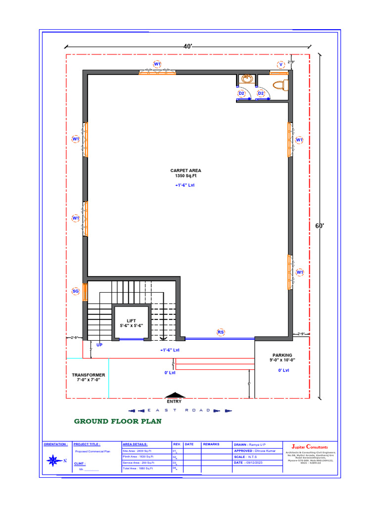 Proposed 2400 Sq.Ft Commercial Plan | PDF