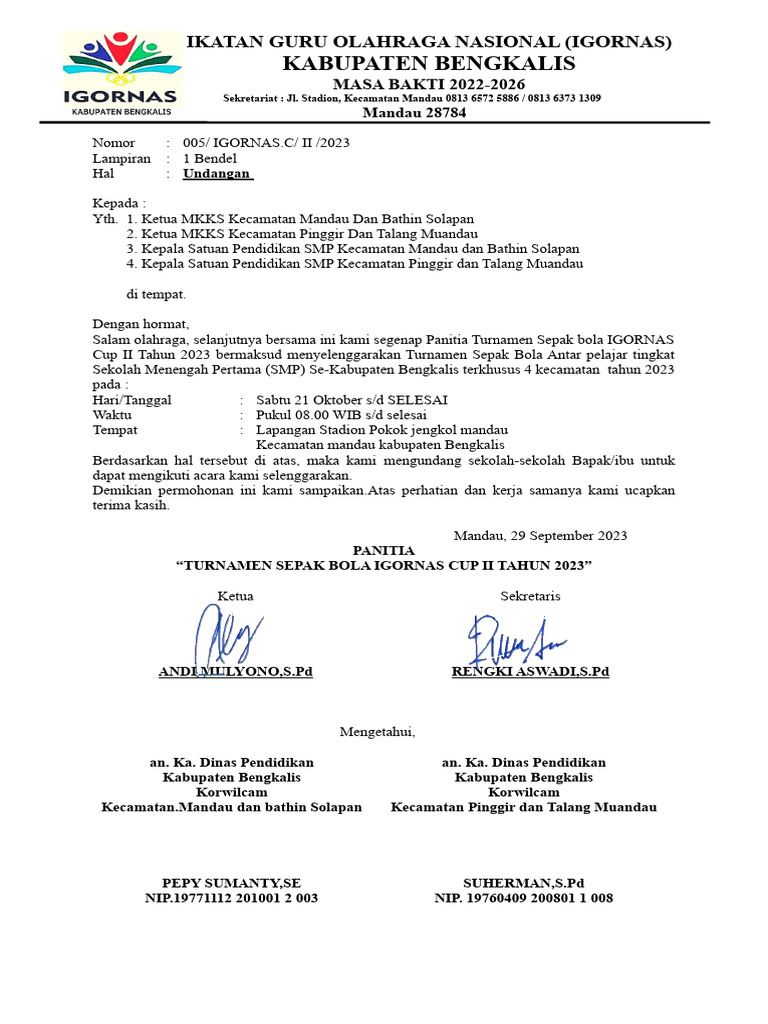 Surat Undangan Tournament SMP | PDF