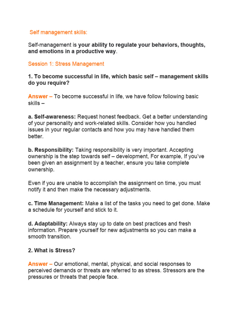 Class 10 Self Management Skills Guide | PDF | Goal | Motivational