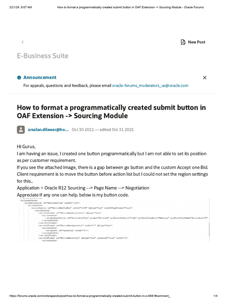 How To Format A Programmatically Created Submit Button in OAF Extension - Sourcing Module ...