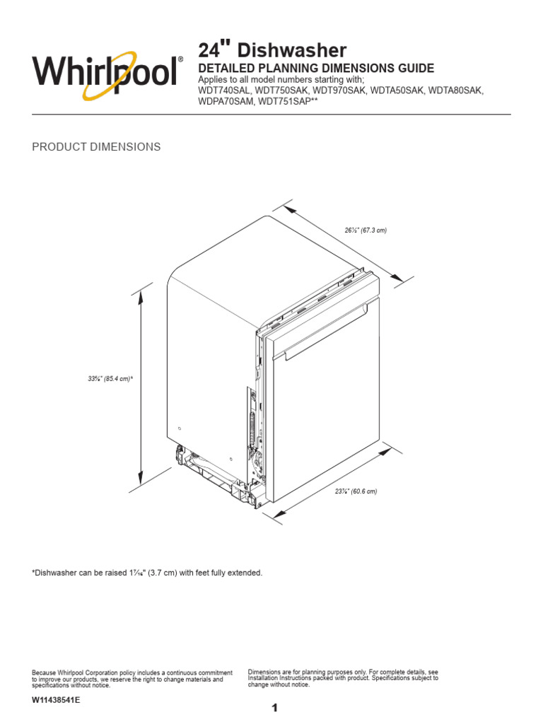 24" Dishwasher Dimensions Guide | PDF | Wire | Electrical Equipment
