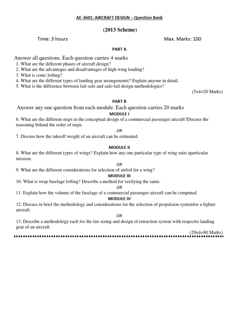 AE-3601 Aircraft Design Question Bank | PDF | Computers