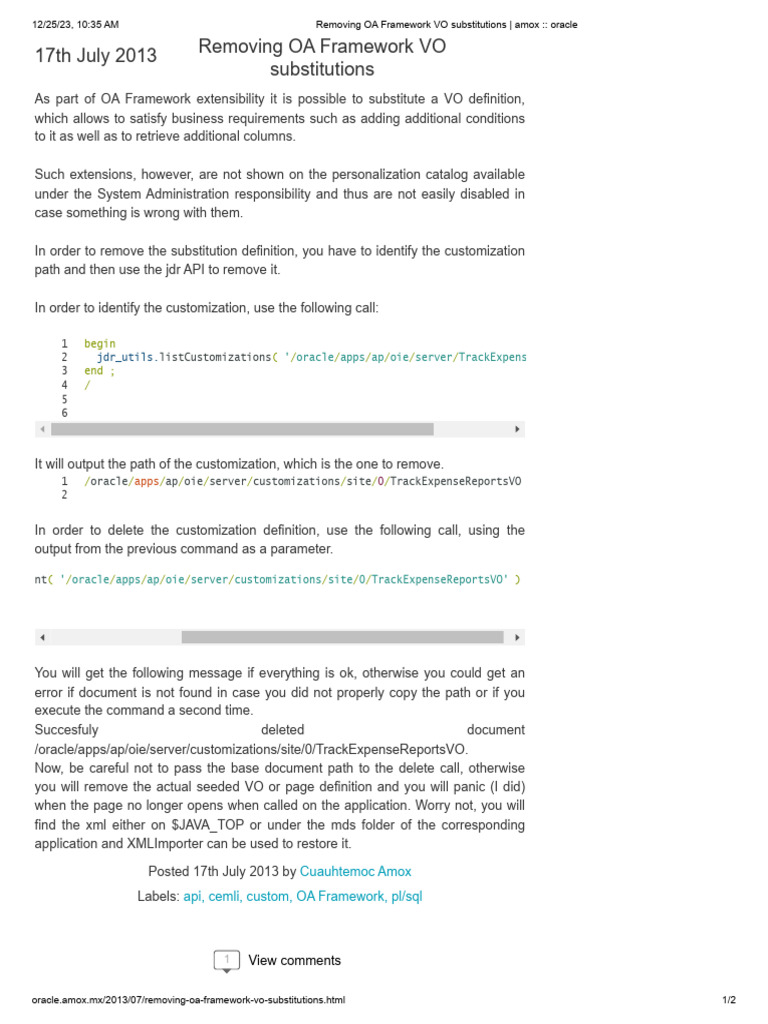 Removing OA Framework VO Substitutions - Amox - Oracle | PDF | Oracle Corporation | Computer Science