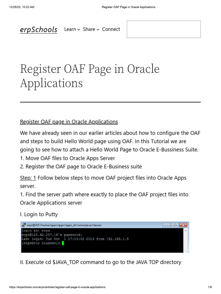 Register Oaf Page In Oracle Applications Pdf Application Software Computer File