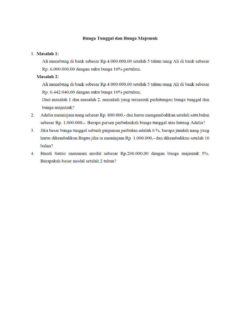 Soal Bunga Tunggal Dan Majemuk | PDF