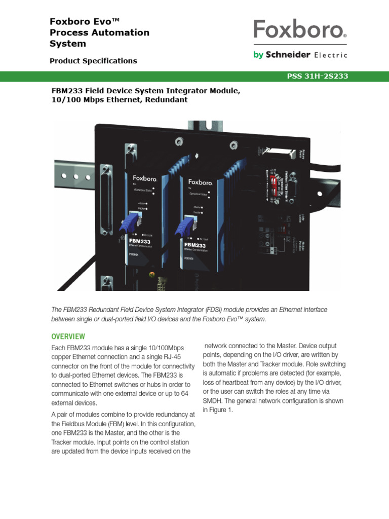 Foxboro Evo™ Process Automation System: Product Specifications | PDF ...