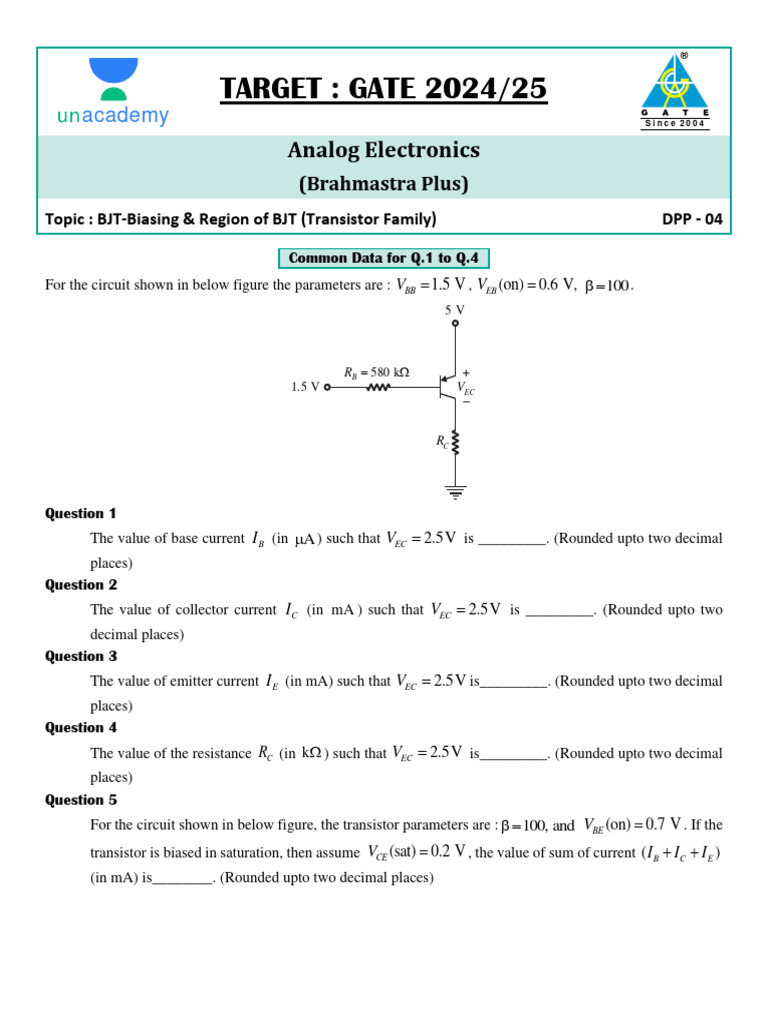 Analog Electronics DPP-04 | PDF | Bipolar Junction Transistor | Transistor