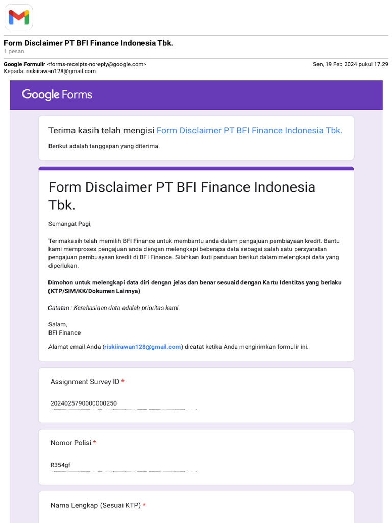 DEWI - Form Disclaimer PT BFI Finance Indonesia Tbk. | PDF