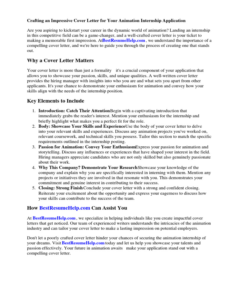 Cover Letter For Animation Internship | PDF | Résumé | Internship