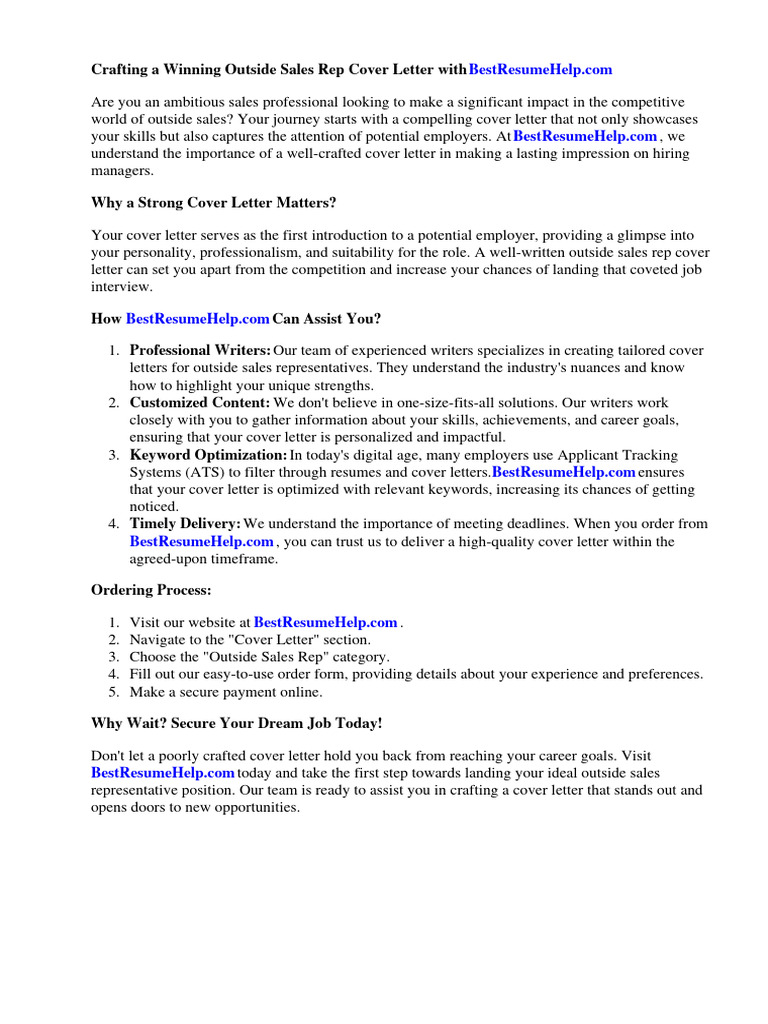Outside Sales Rep Cover Letter Examples | PDF | Sales | Customer ...