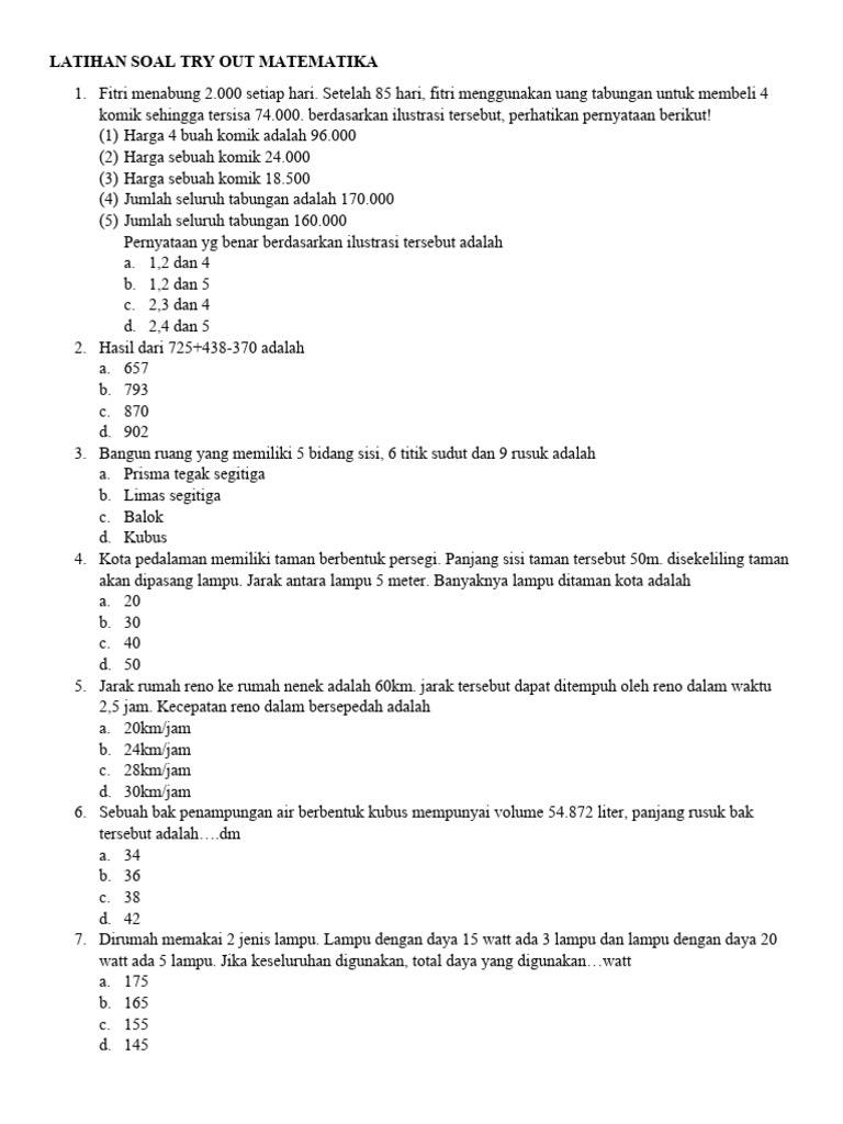 Latihan Soal Try Out Matematika | PDF
