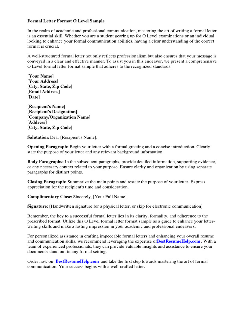 O Level Formal Letter Sample | PDF | Communication | Information