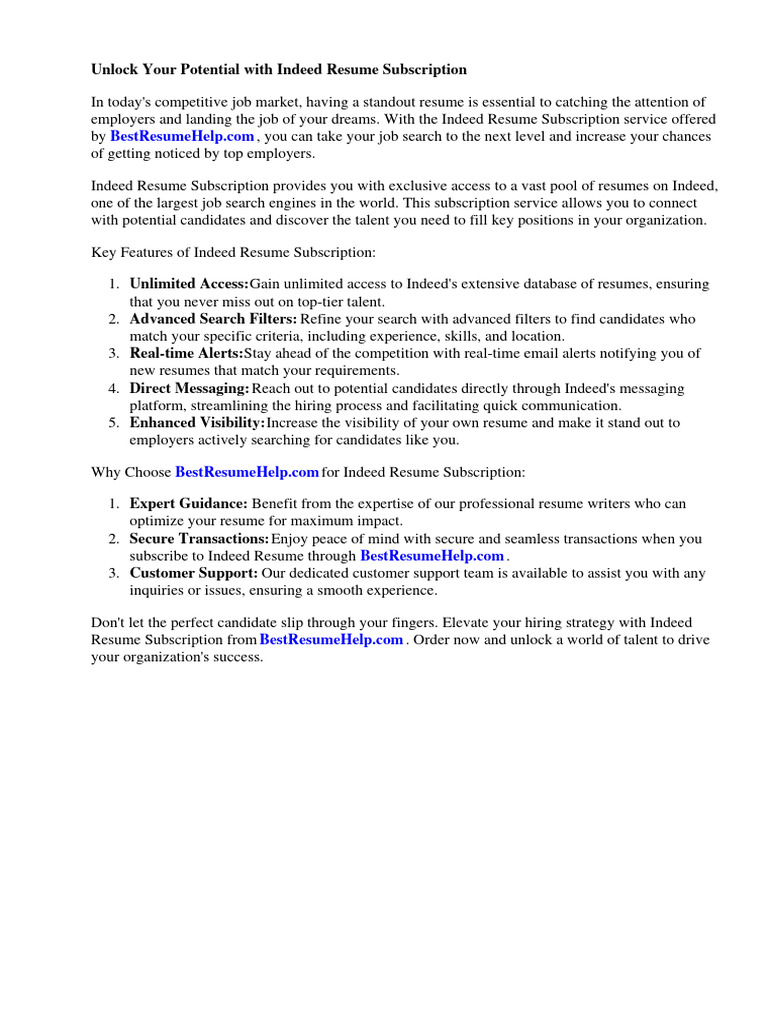 Indeed Resume Subscription | PDF | Résumé | Subscription Business Model