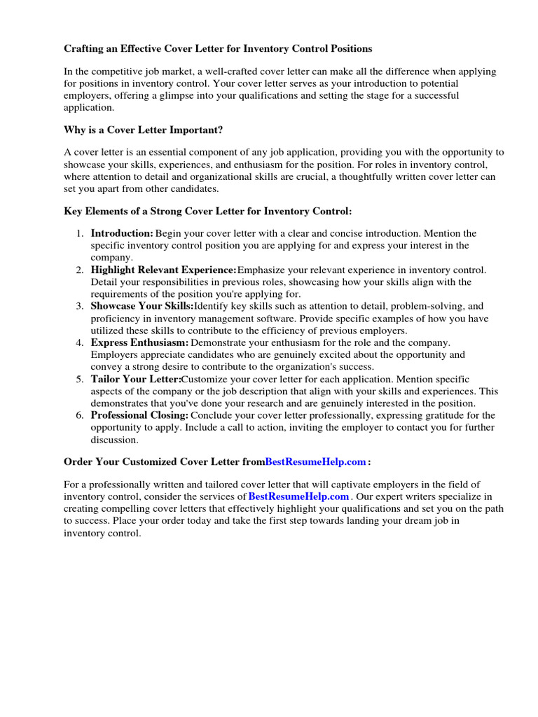 Cover Letter For Inventory Control Clerk | PDF | Résumé | Experience